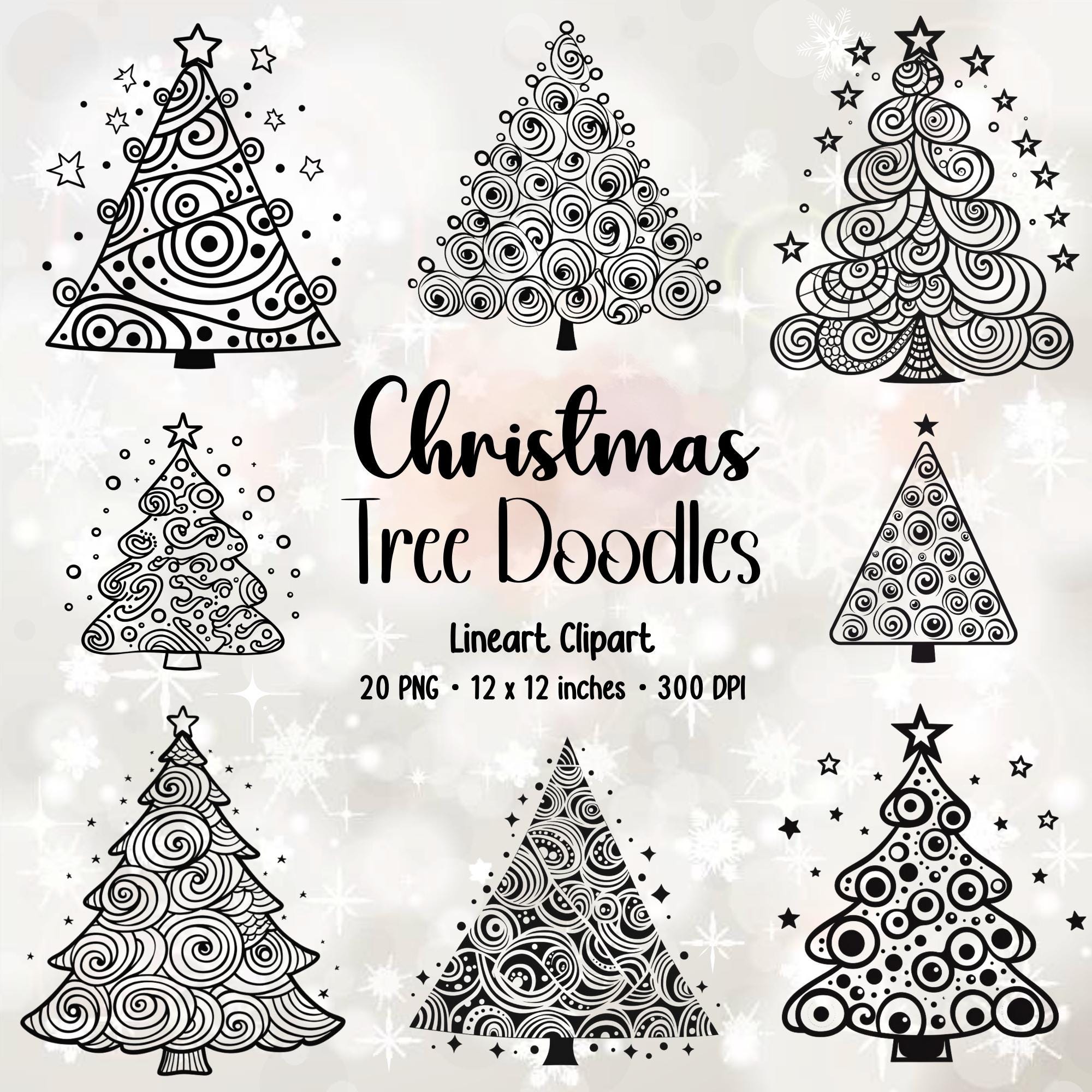 Christmas Tree Doodles | Lineart | Clipart Bundle | Christmas Trees ...