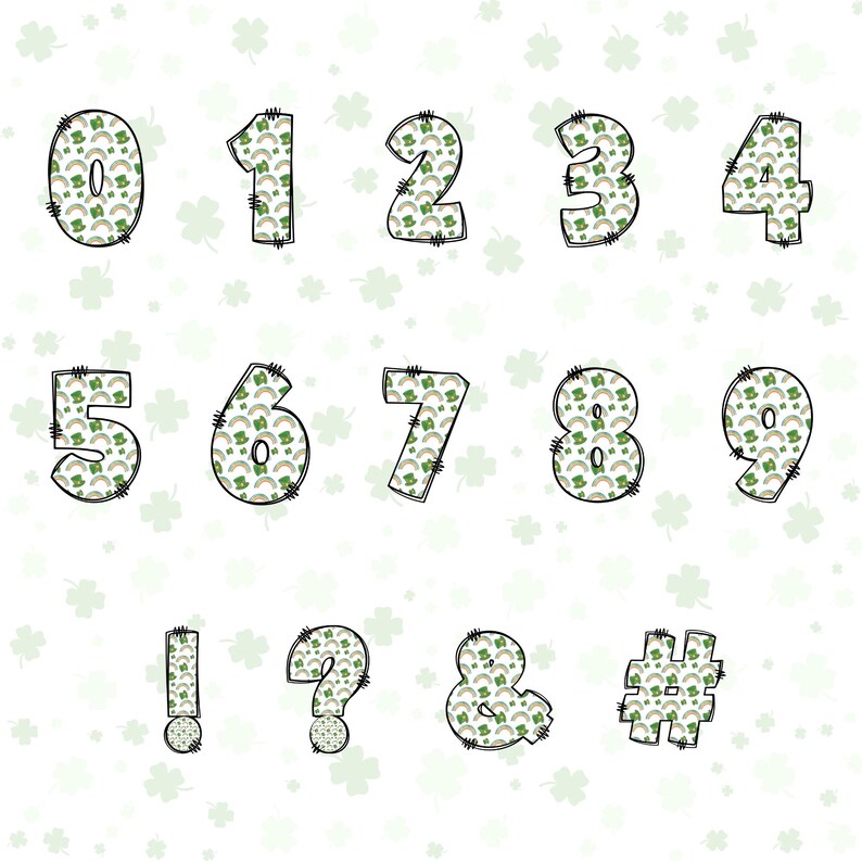 St. Patrick's Day Doodle Alphabet Clipart: PNG Letters, Numbers ...