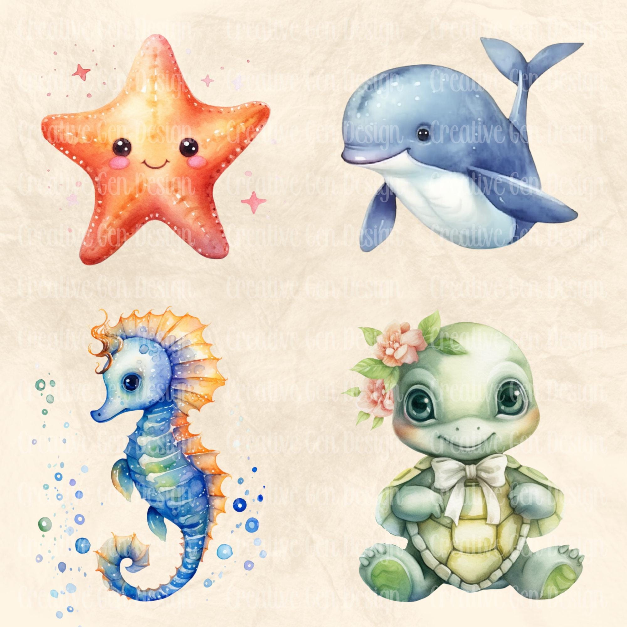 Watercolor Cute Baby Sea Animals Cute Animals Clipart Clipart Bundle ...