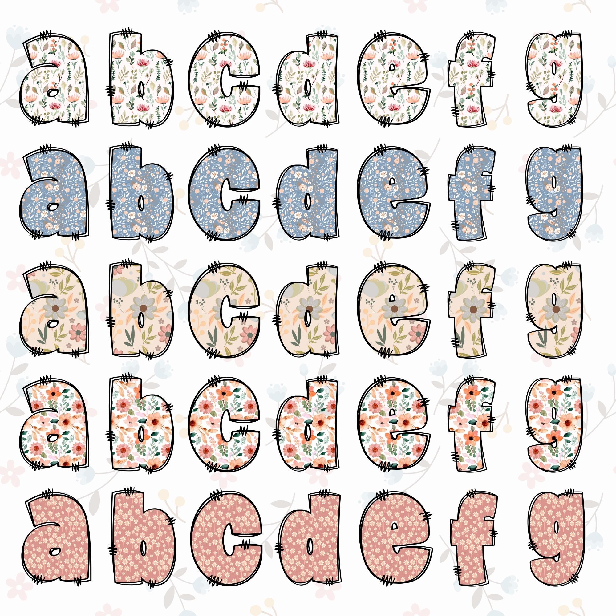 Floral Doodle Alphabet Clipart: Spring Flower Letters (PNG Digital ...