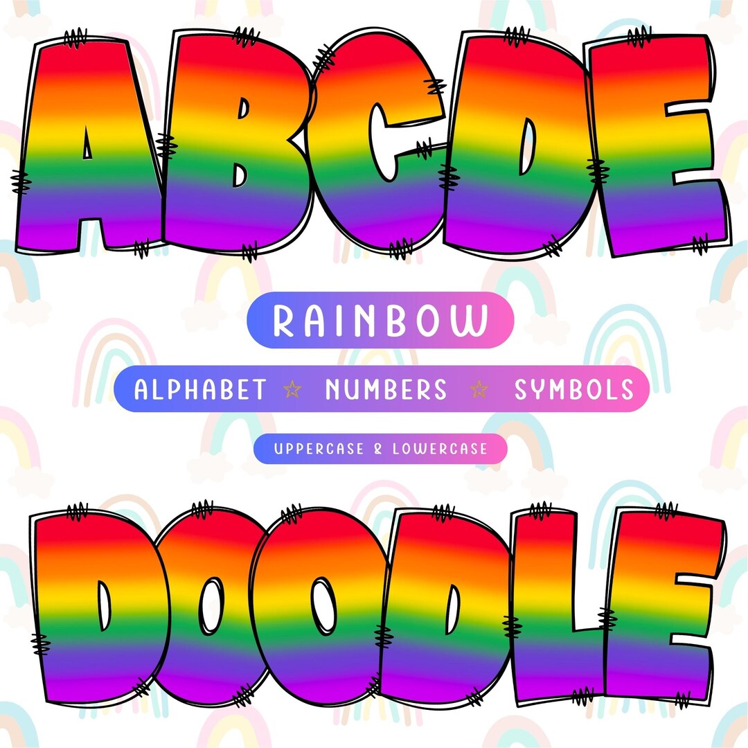 Rainbow Doodle Alphabet Clipart: Glitter PNG Bundle (digital Download ...