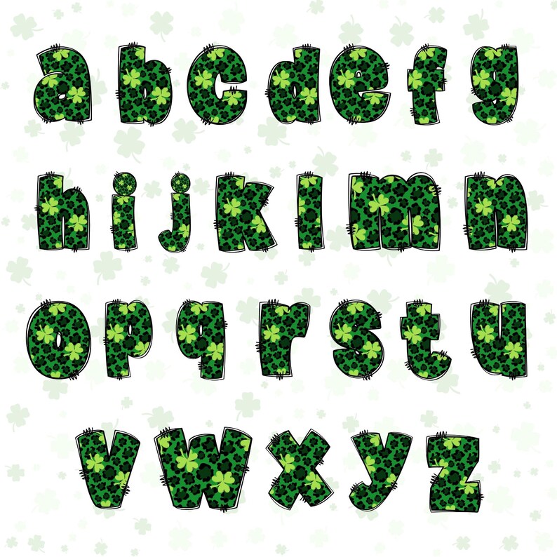 St-patrick's Day Doodle Letters Alphabet PNG Vol. 6 | Upper and Lower ...