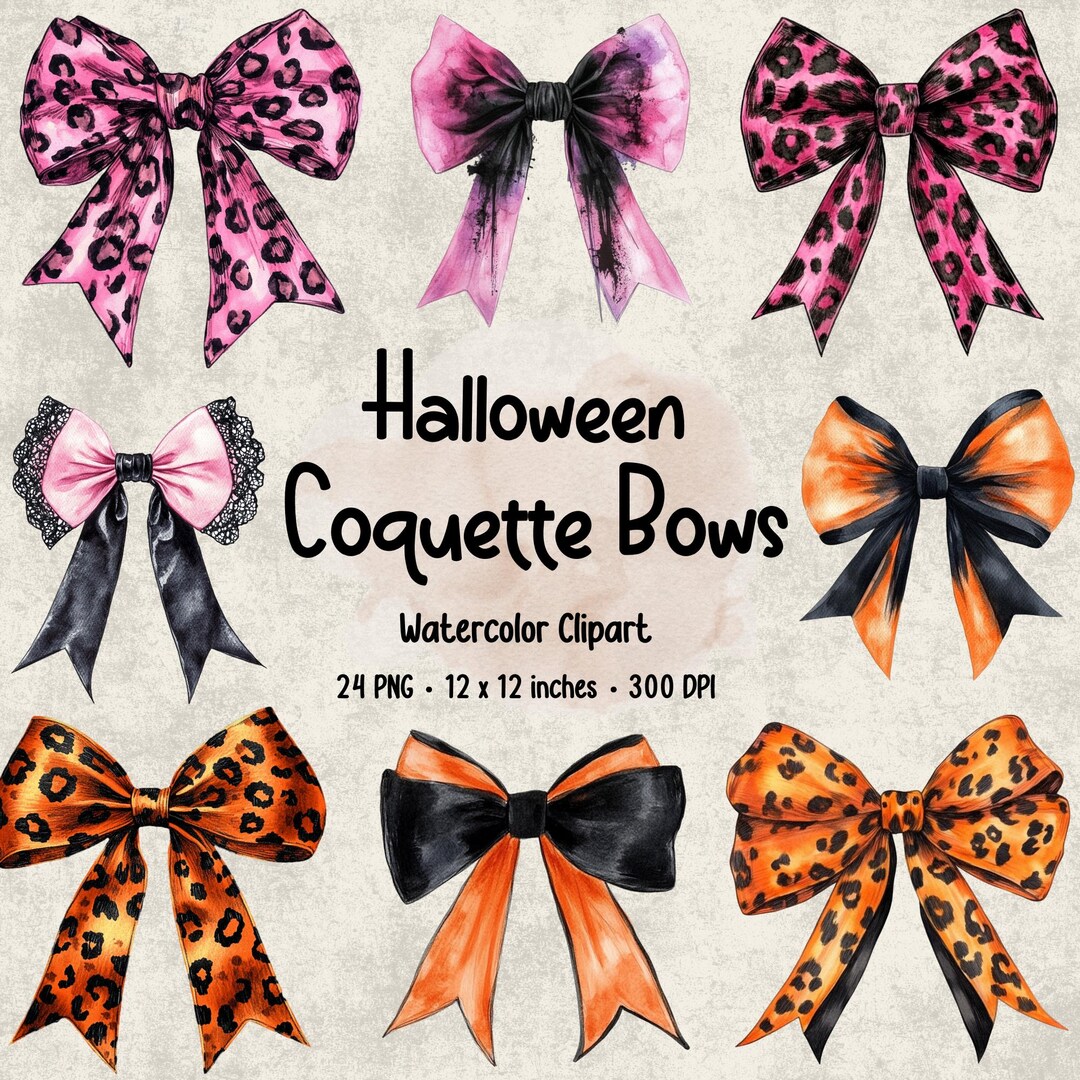 Halloween Coquette Bows Clipart: Watercolor Ribbon Bundle (digital ...