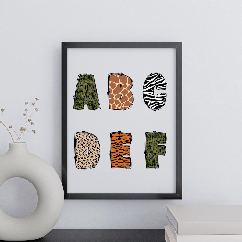 Animal Print Alphabet Clipart: Leopard, Zebra, Giraffe (PNG Digital ...