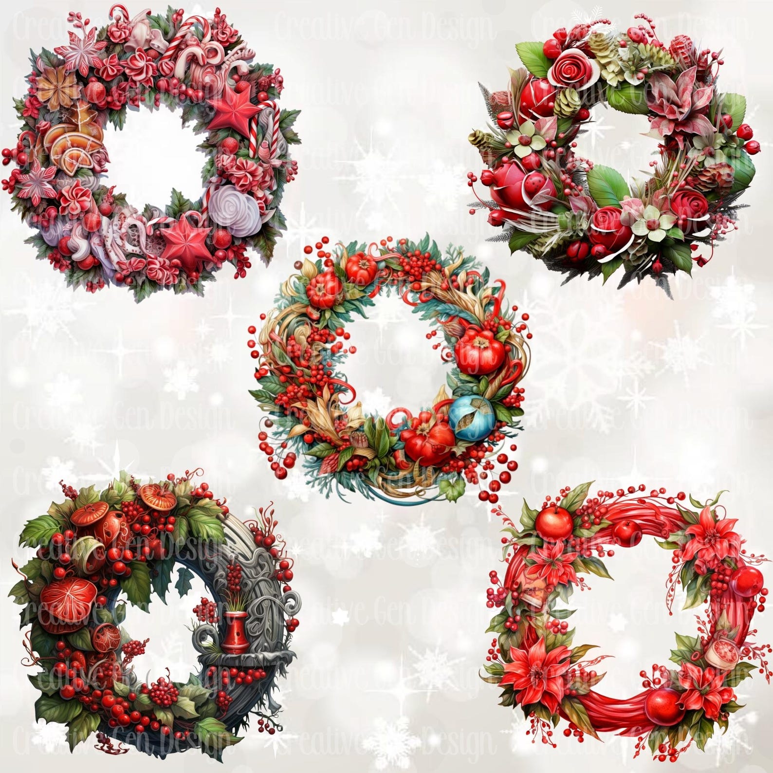 Christmas Wreaths Clipart Bundle: Festive PNG Graphics (digital ...
