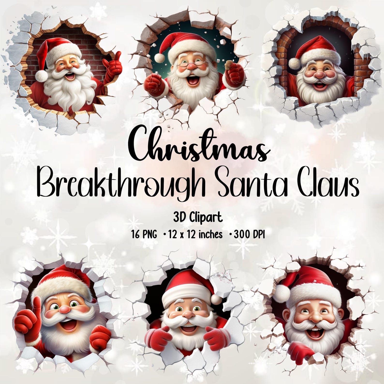 Christmas 3D Breakthrough Santa Claus | 3D Santa | Clipart Bundle ...