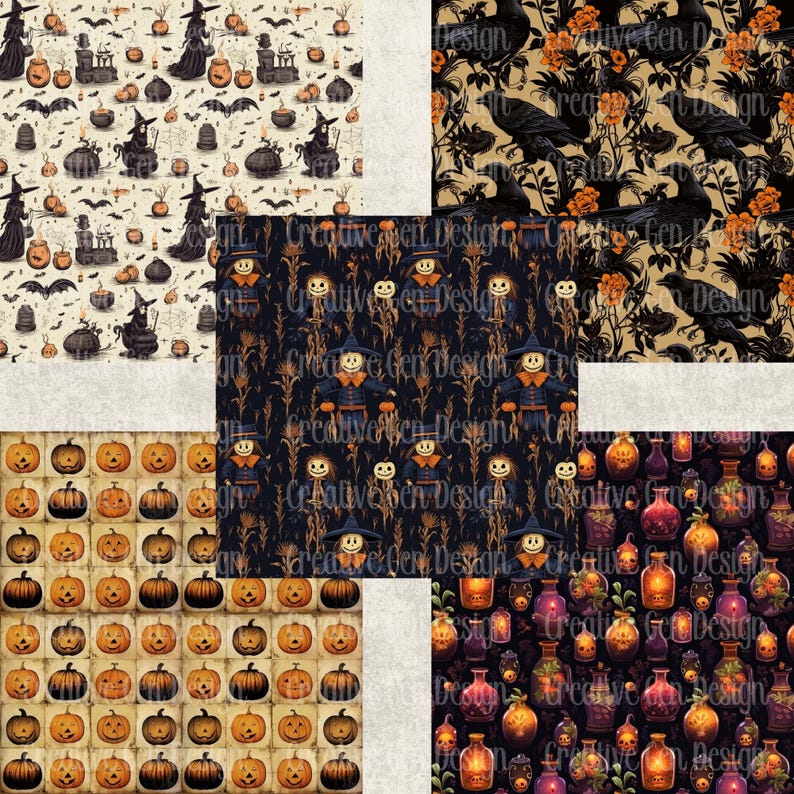 Vintage Halloween Seamless Patterns: Spooky Digital Paper (JPG Files ...