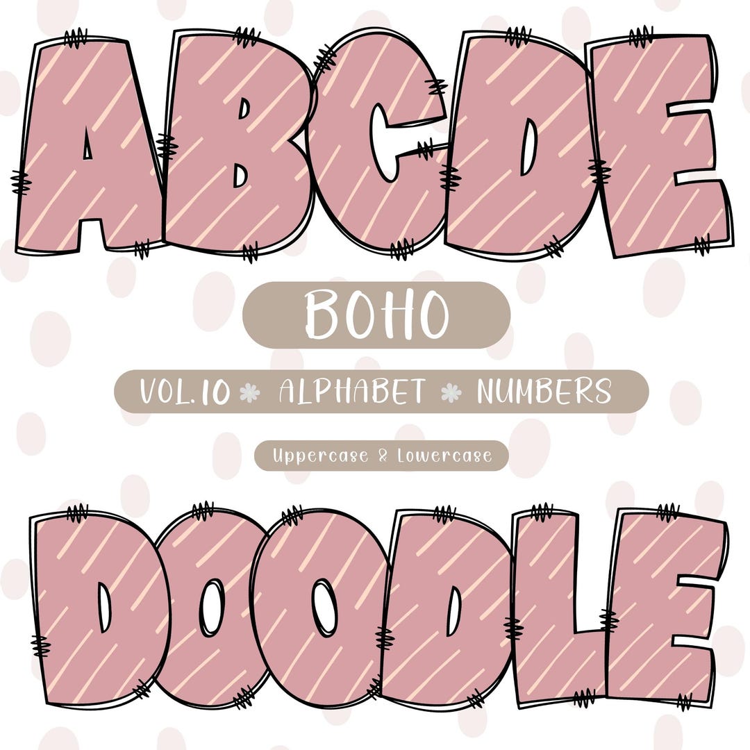 Boho Doodle Alphabet Clipart: PNG Letter & Number Bundle (digital ...