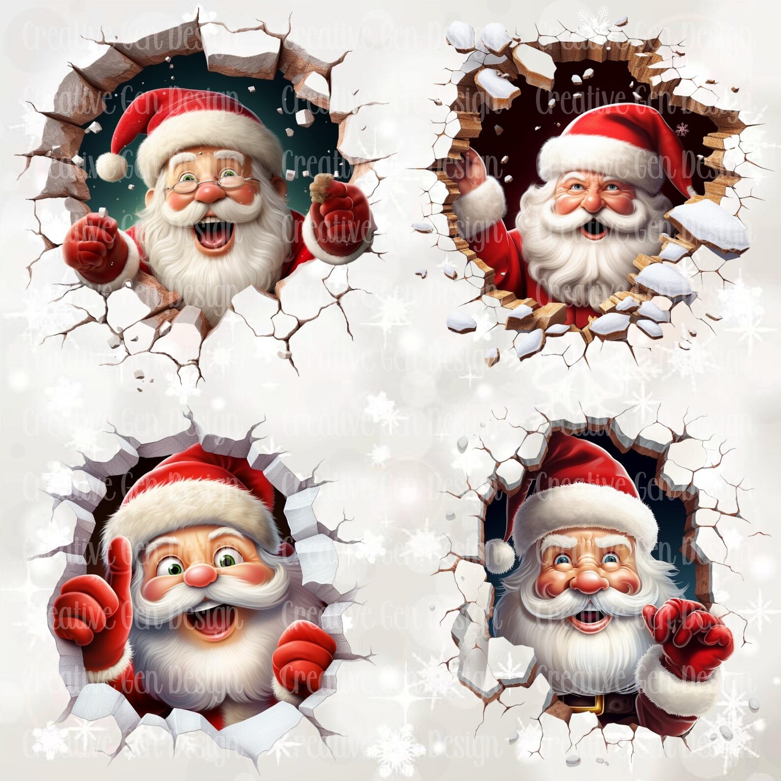 Christmas 3D Breakthrough Santa Claus | 3D Santa | Clipart Bundle ...