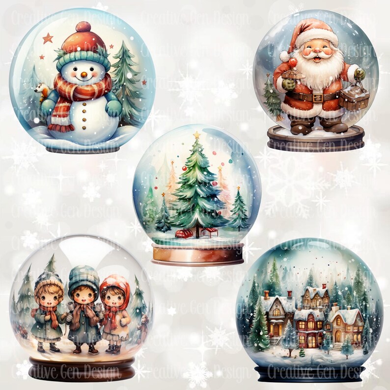 Watercolor Christmas Snow Globes | Snow Globe | Clipart Bundle | PNG ...