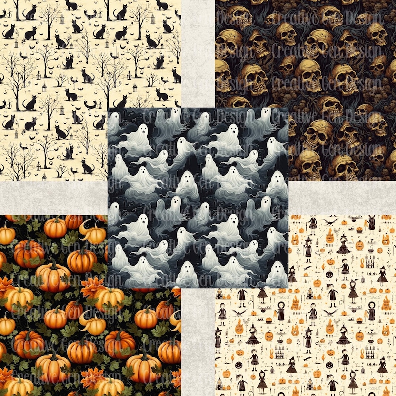 Vintage Halloween Seamless Patterns: Spooky Digital Paper (JPG Files ...