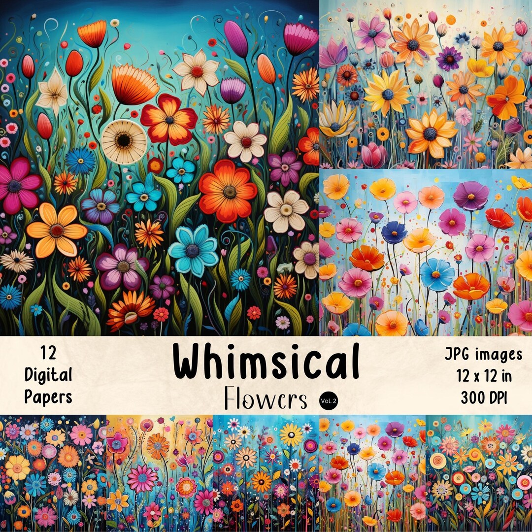 Whimsical Spring Flowers | Digital Paper Pack | Floral Digital Paper ...