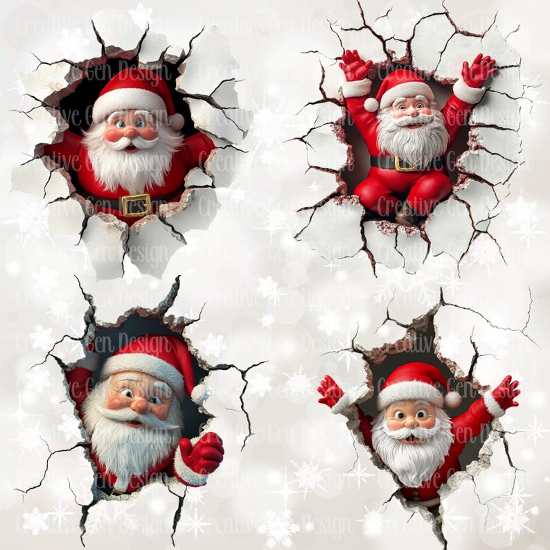 Christmas Santa 3D Clipart: Breakthrough PNG Bundle (digital Download ...