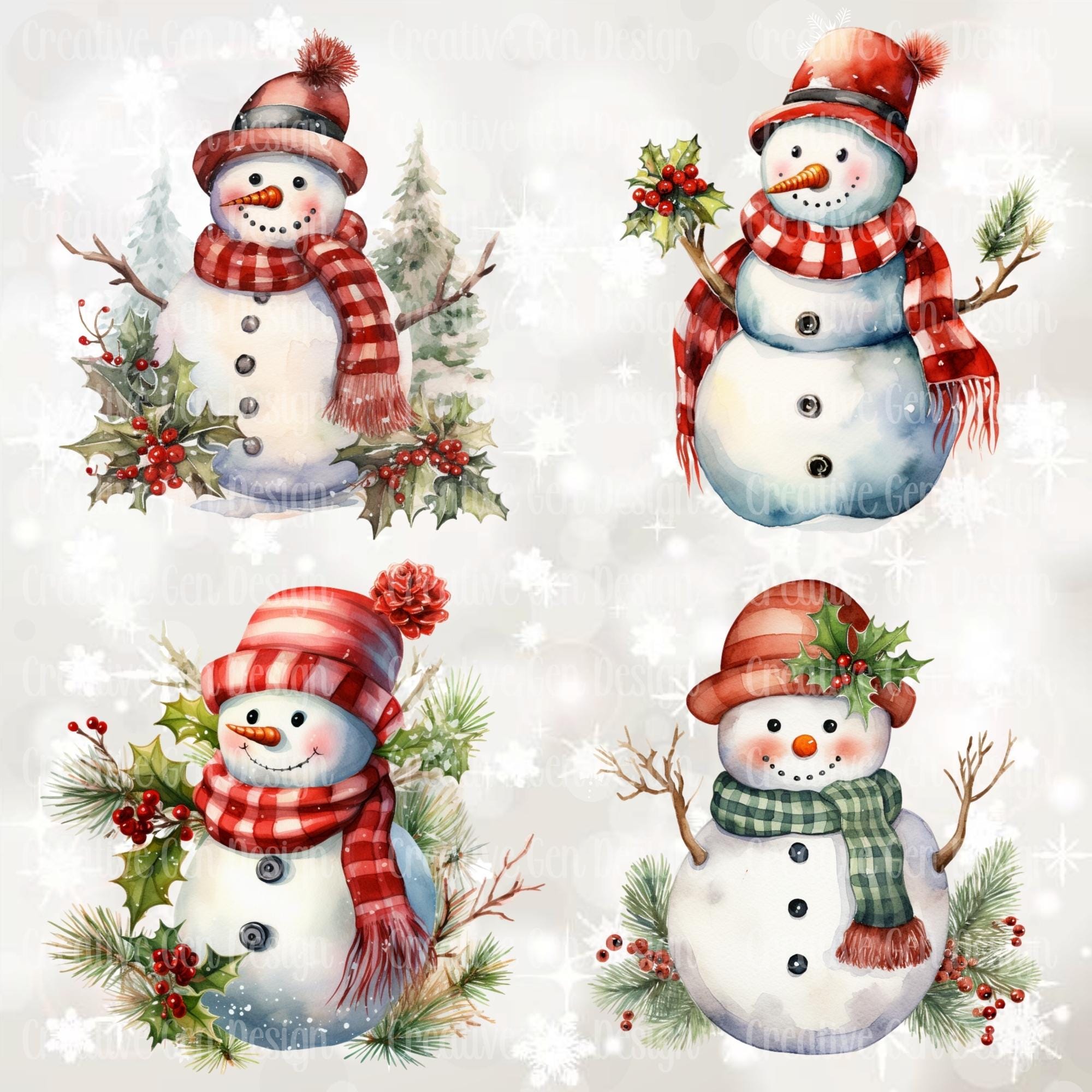 Watercolor Christmas Snowman Clipart Bundle (digital Download) - Etsy
