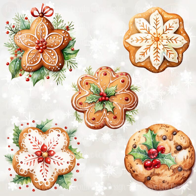 Watercolor Christmas Cookies Clipart: Holiday PNG Bundle (digital ...