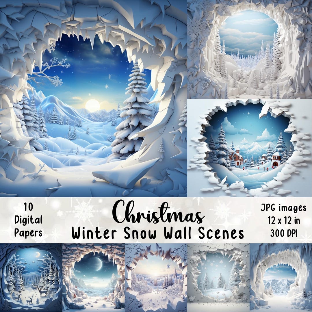 3D Christmas Snow Scene Digital Paper Pack (JPG Files) - Etsy