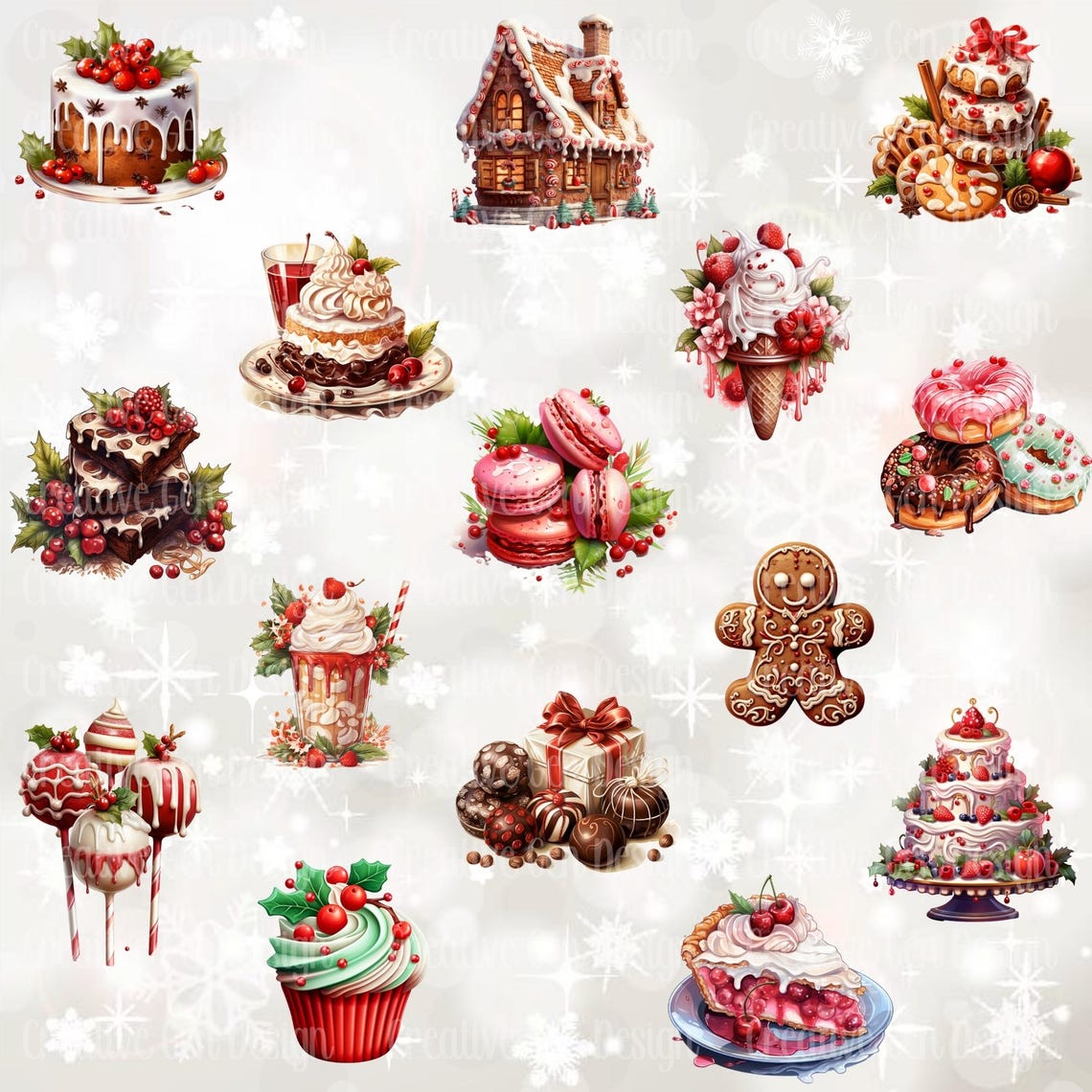 Christmas Desserts Clipart Bundle: Holiday Treats PNG (digital Download ...