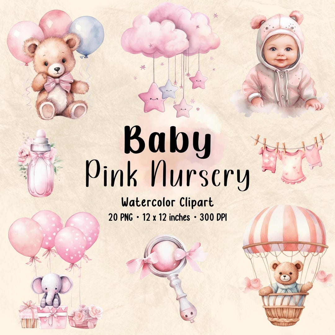 Watercolor Baby Pink Nursery | Watercolor Clipart | Clipart Bundle ...