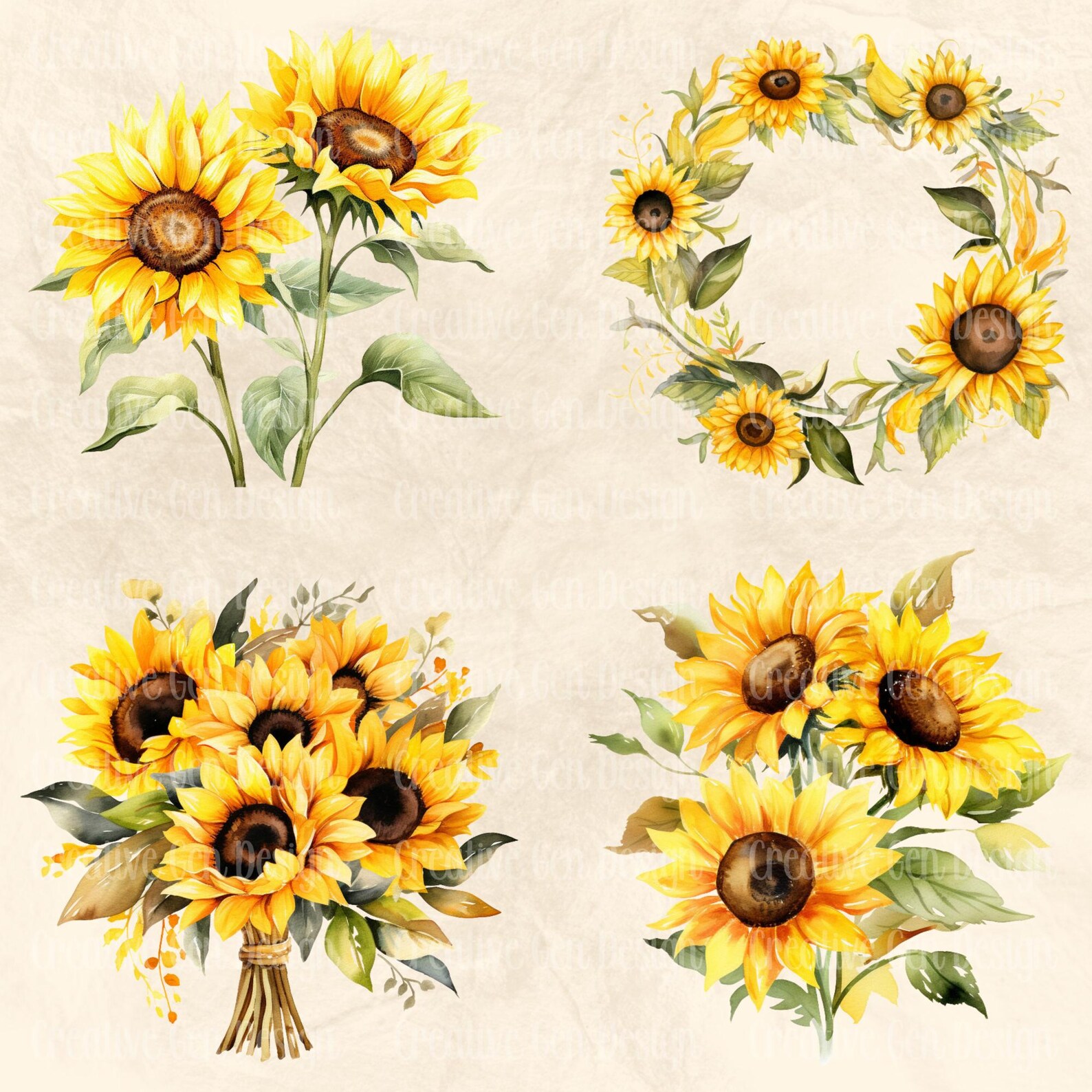 Watercolor Sunflowers Clipart: Floral PNG Bundle (digital Download) - Etsy