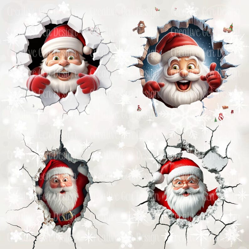Christmas Santa 3D Clipart: Breakthrough PNG Bundle (digital Download ...