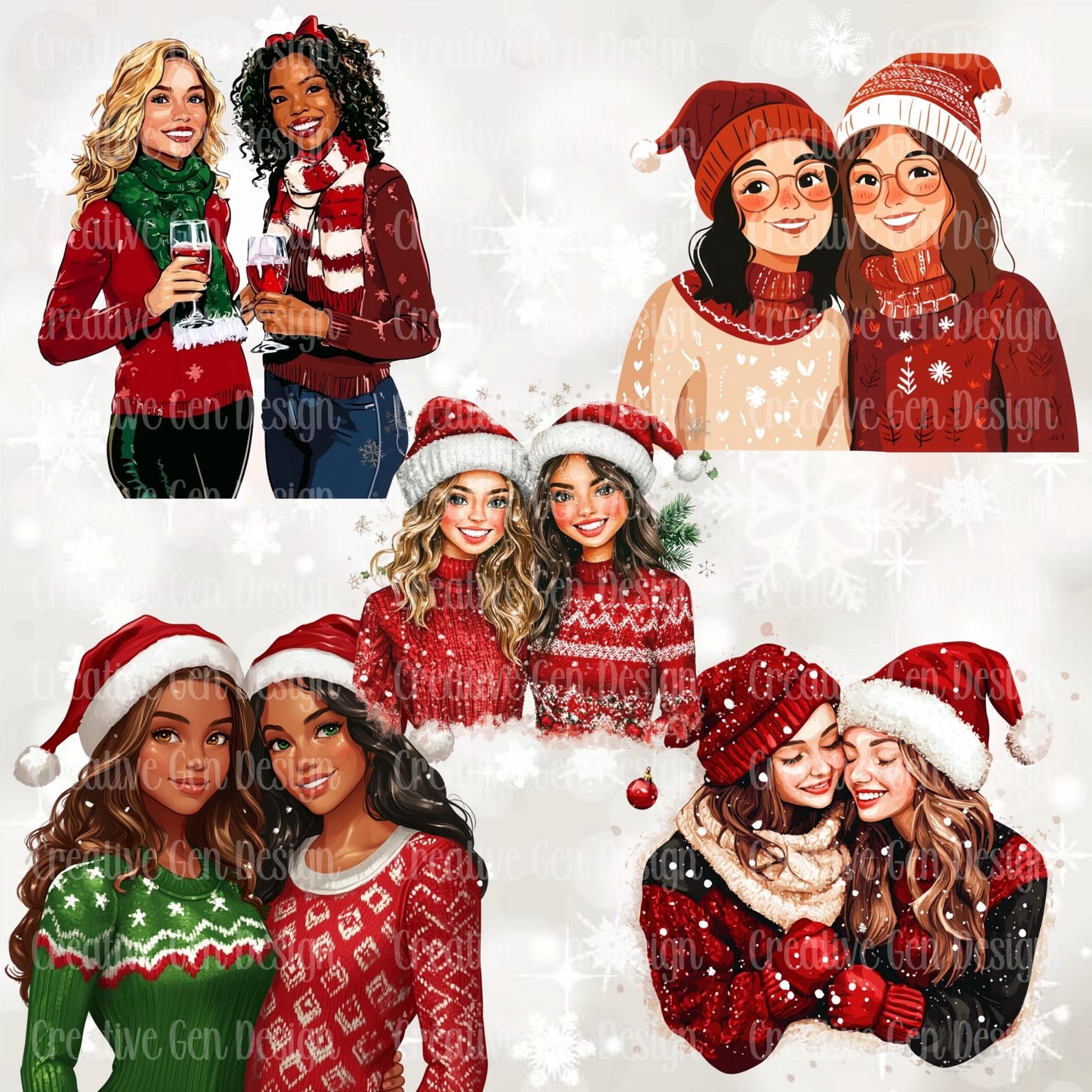 Christmas Besties Clipart | Cute Best Friends PNG Bundle - Etsy