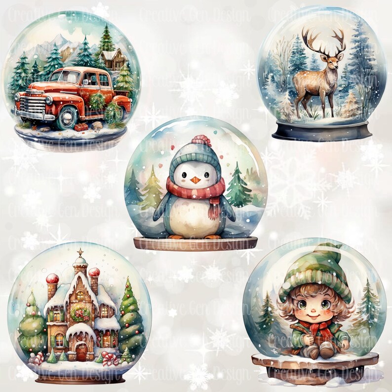 Watercolor Christmas Snow Globes | Snow Globe | Clipart Bundle | PNG ...