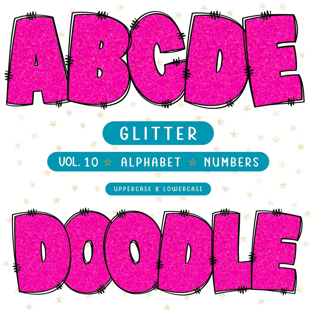 Bright Pink Glitter Doodle Alphabet Clipart: Vol. 10 (PNG Digital ...