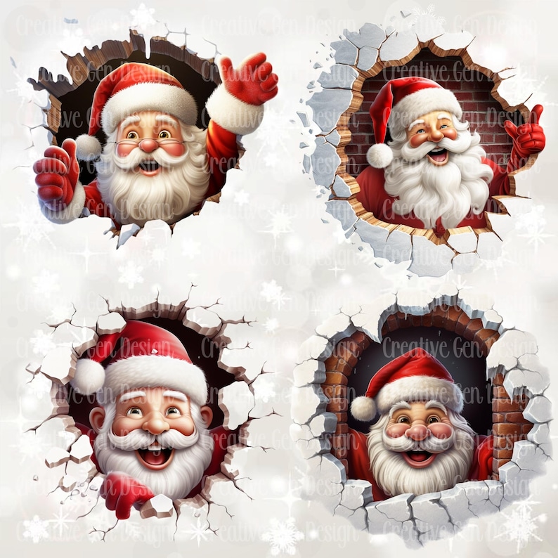 Christmas 3D Breakthrough Santa Claus | 3D Santa | Clipart Bundle ...