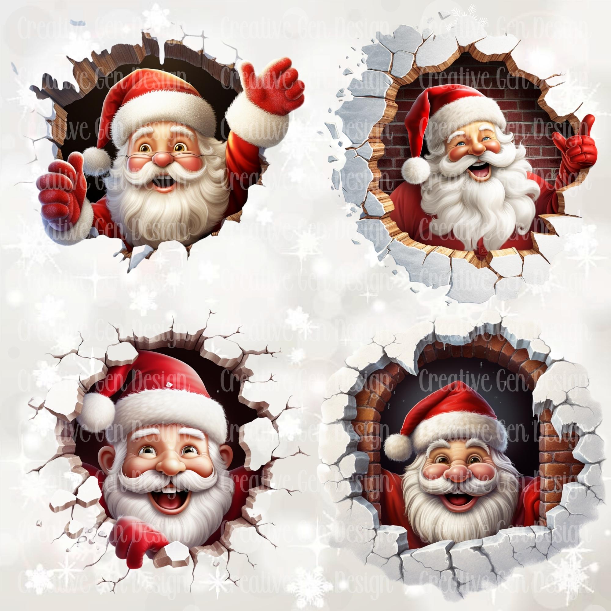 Christmas 3D Breakthrough Santa Claus 3D Santa Clipart Bundle Christmas ...