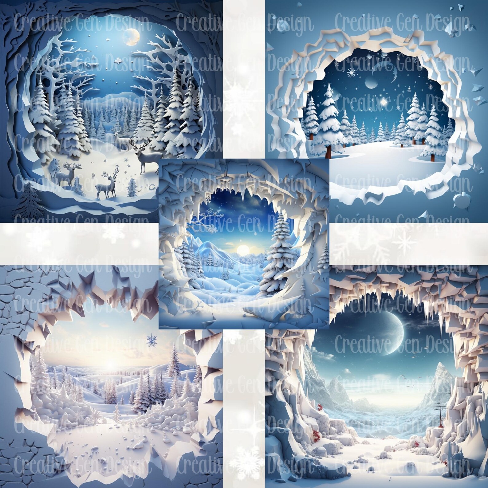3D Christmas Snow Scene Digital Paper Pack (JPG Files) - Etsy
