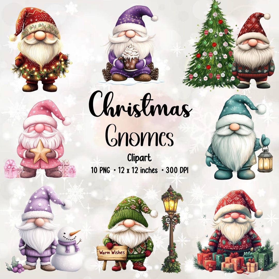 Christmas Gnomes Clipart Bundle | Cute Holiday PNG (digital Download ...
