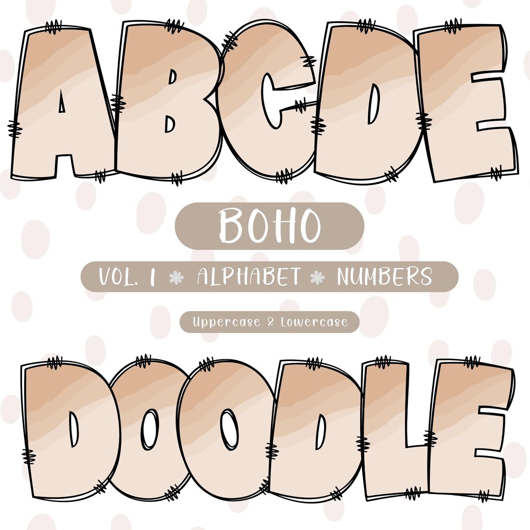 Boho Doodle Alphabet PNG Clipart: Vol. 1, Letters & Numbers (digital ...