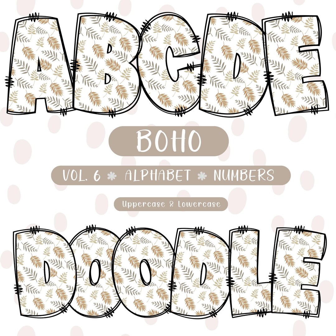 Boho Doodle Alphabet PNG Clipart: Vol. 6, Letters & Numbers (digital ...
