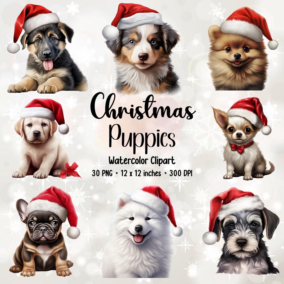 Christmas Puppies | Cute Puppies | Clipart Bundle | Cute Christmas Dogs ...
