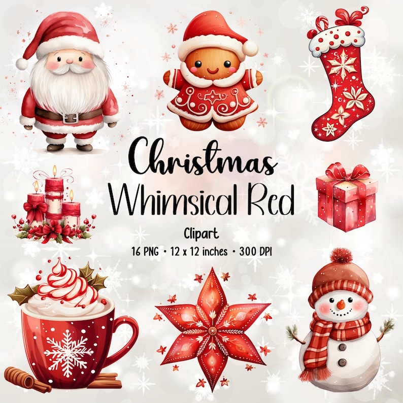 Whimsical Red Christmas | Clipart Bundle | Christmas Clipart | Red ...