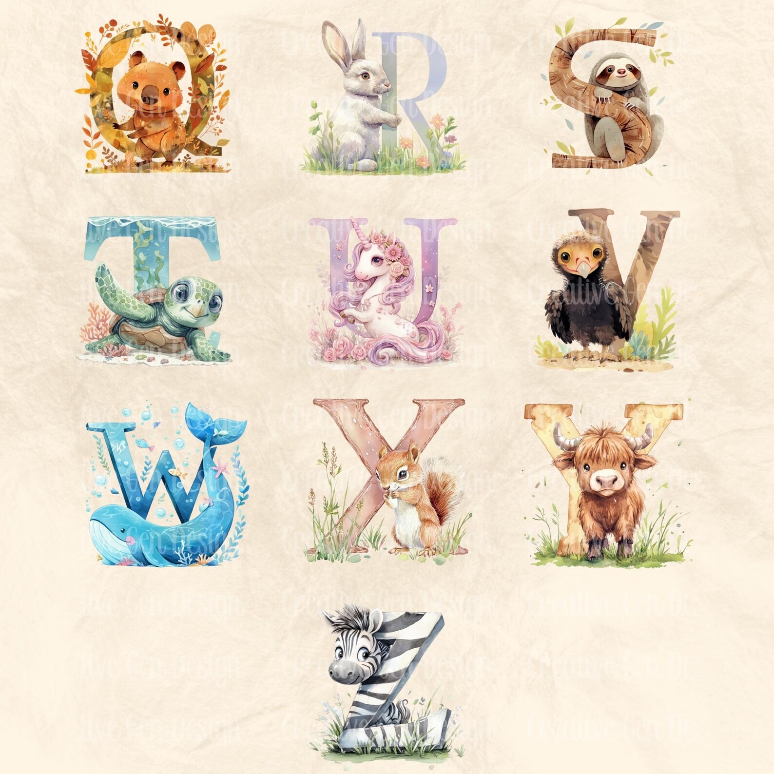 Watercolor Animals Alphabet for Kids | Animals Clipart | Clipart Bundle ...