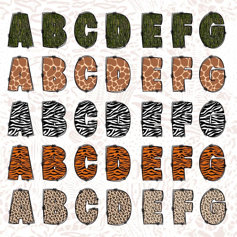 Animal Print Alphabet Clipart: Leopard, Zebra, Giraffe (PNG Digital ...