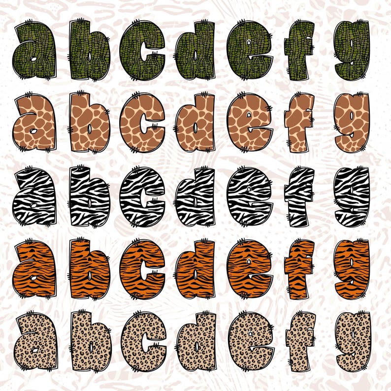 Animal Print Alphabet Clipart: Leopard, Zebra, Giraffe (PNG Digital ...