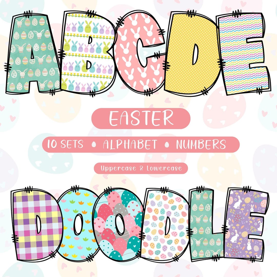 Easter Doodle Alphabet Clipart: Bunny, Eggs (PNG Digital Download) - Etsy