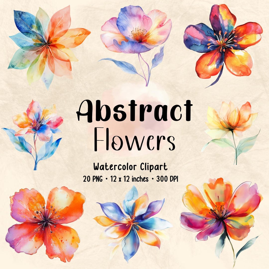 Abstract Watercolor Flower Clipart: Floral PNG Bundle (digital Download ...
