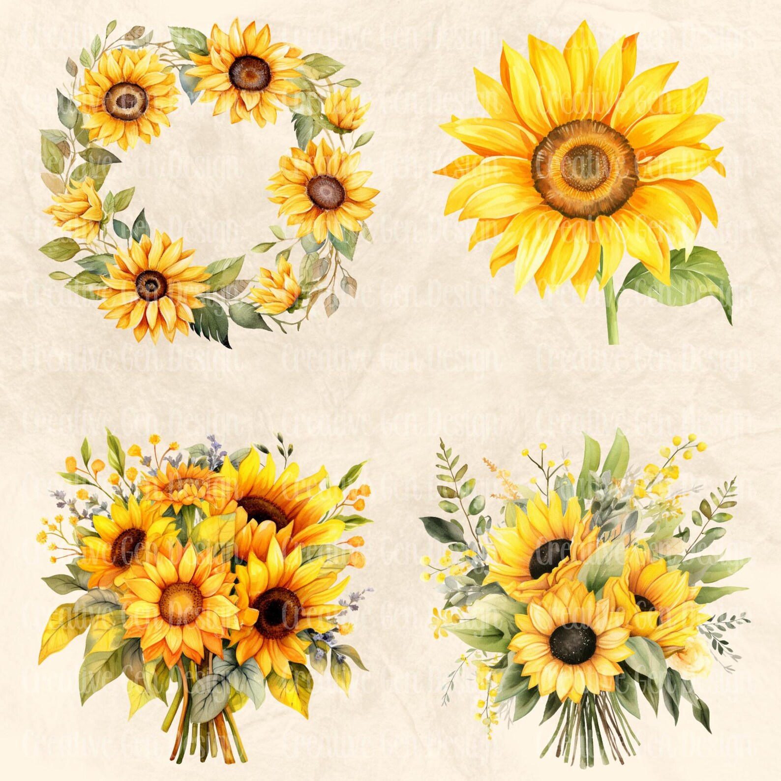 Watercolor Sunflowers Clipart: Floral PNG Bundle (digital Download) - Etsy