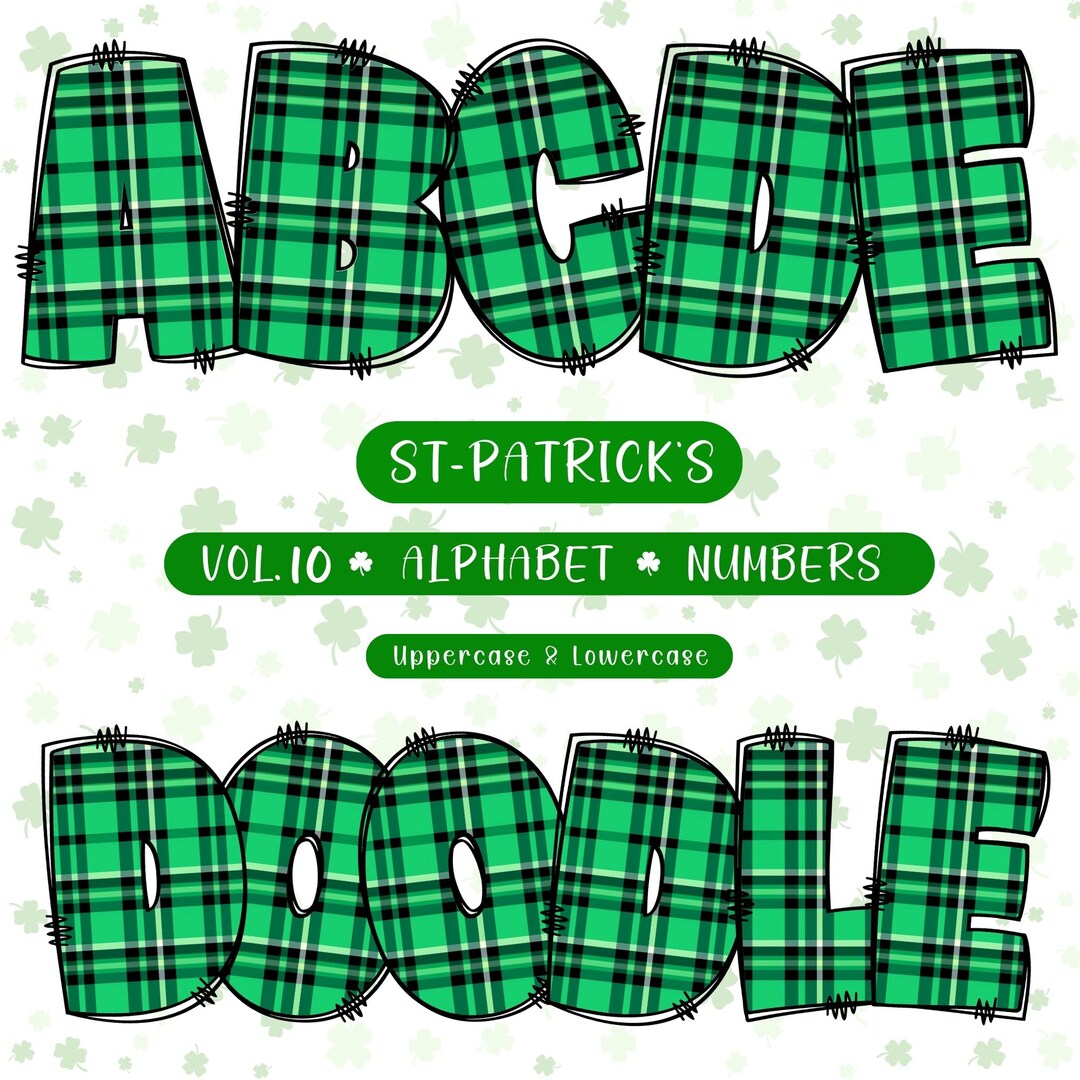 St-patrick's Day Doodle Letters Alphabet PNG Vol. 10 | Upper and Lower ...