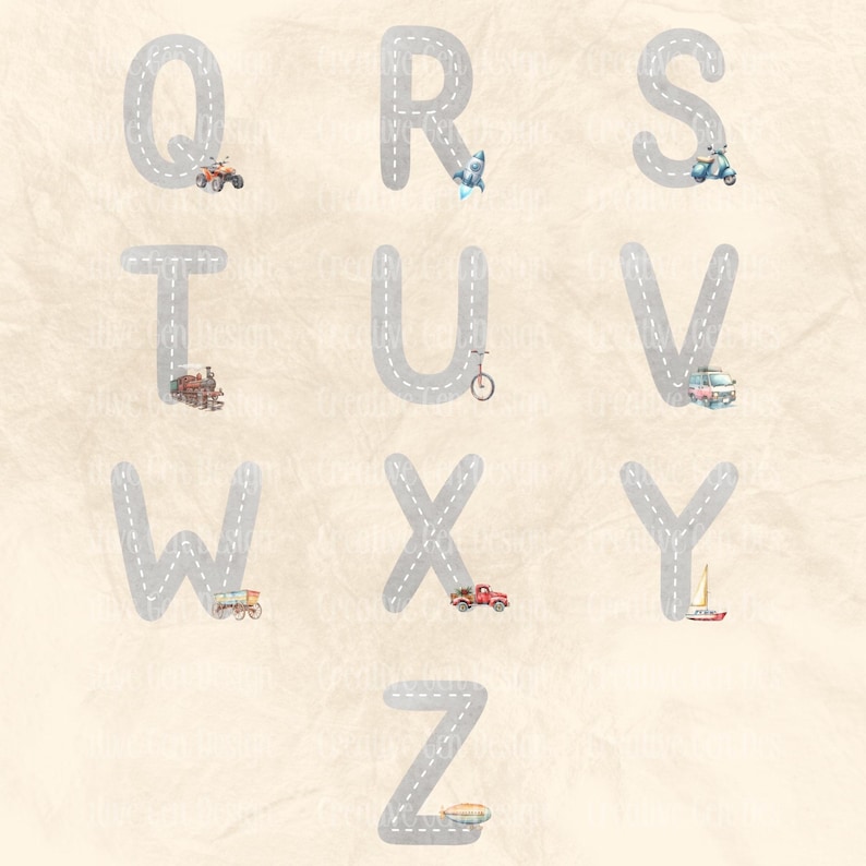 Transport Alphabet for Kids Road Letters Clipart Clipart Bundle ...