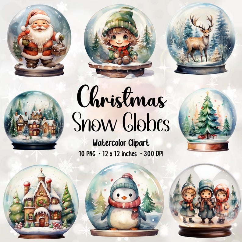 Watercolor Christmas Snow Globes | Snow Globe | Clipart Bundle | PNG ...
