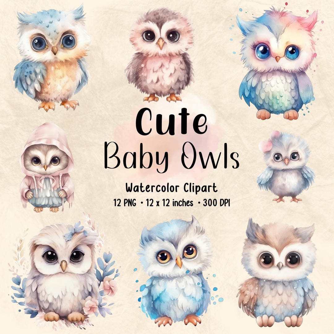 Watercolor Baby Owls Clipart | Nursery PNG Bundle (digital Download) - Etsy