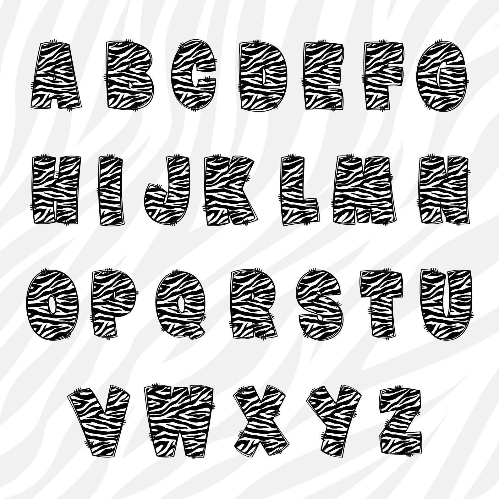 Zebra Print Alphabet Clipart: Doodle Animal Letters (PNG Digital ...