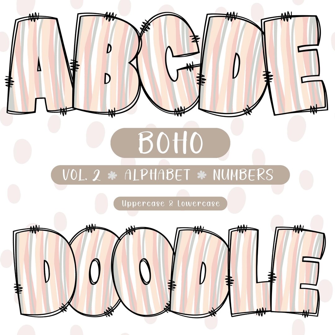 Boho Doodle Alphabet PNG Clipart: Vol. 2, Letters & Numbers (digital ...
