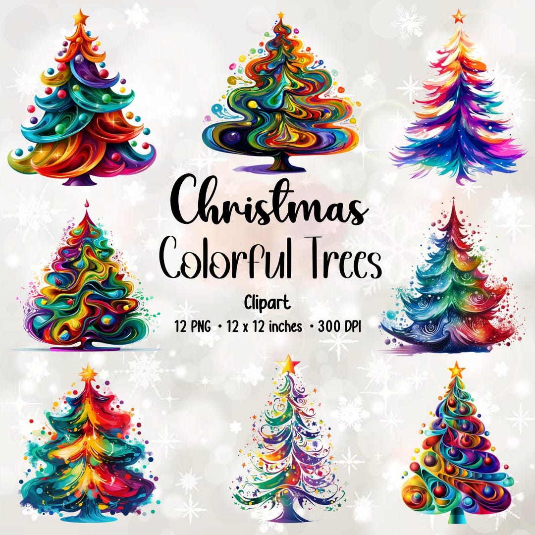 Colorful Christmas Tree Clipart Bundle (PNG Digital Download) - Etsy ...