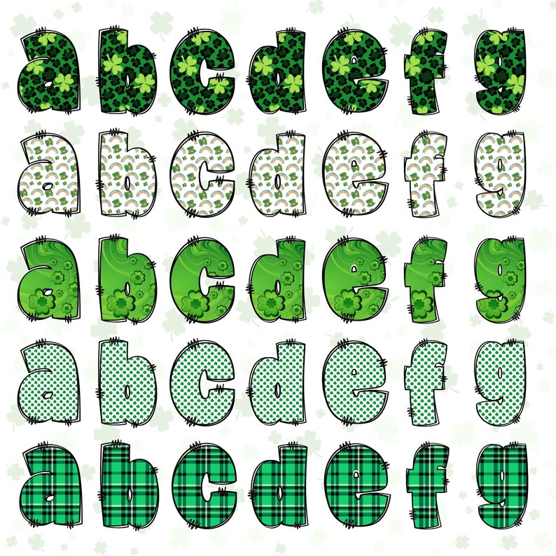 St-patrick's Day Doodle Alphabet Clipart: Shamrock Letters (PNG Digital ...