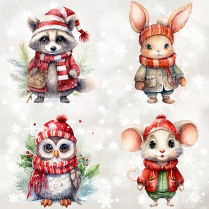 Christmas Watercolor Woodland Animals Clipart Bundle (PNG Digital ...
